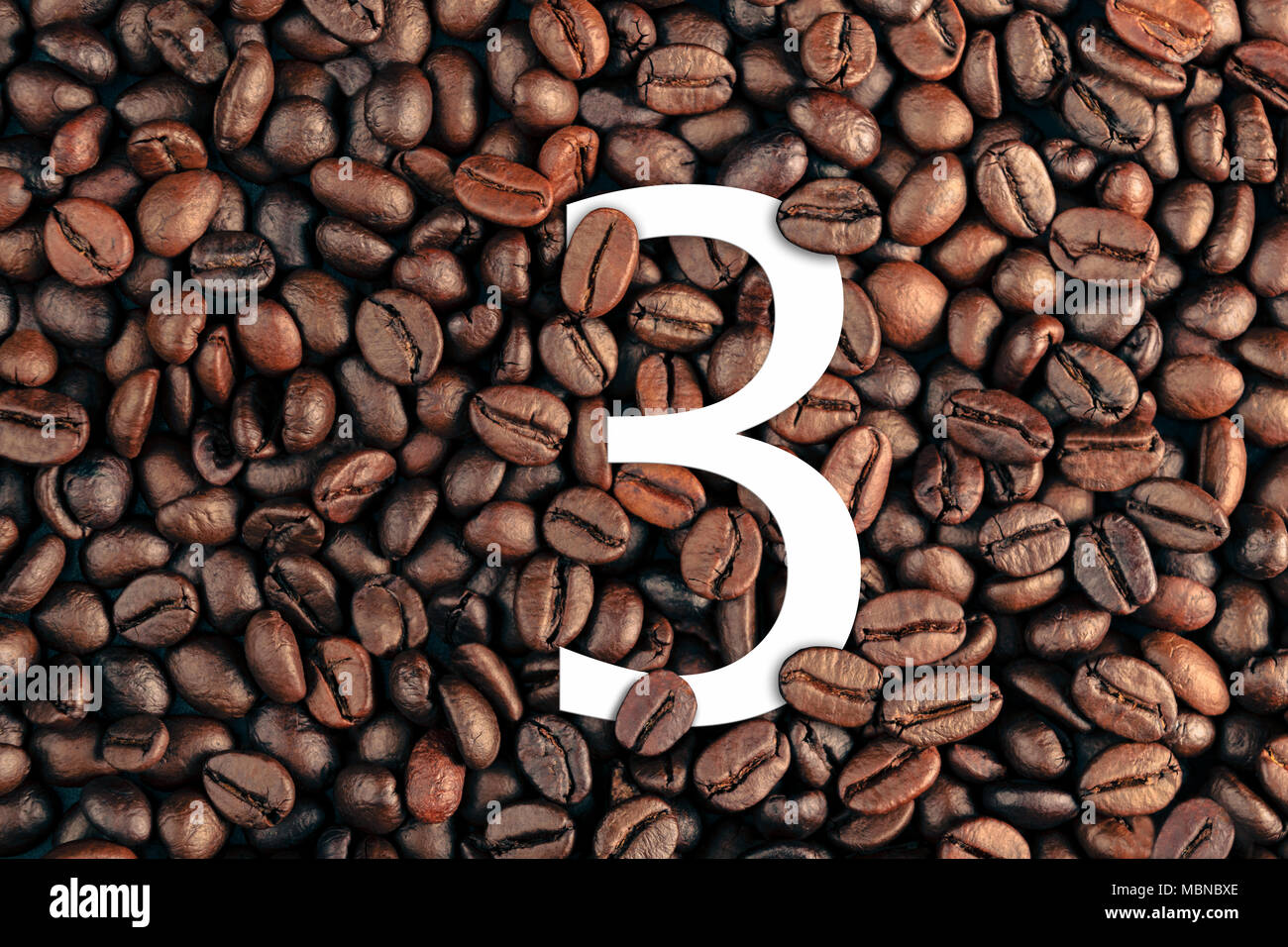 number three on coffee bean background concept Stock Photo - Alamy