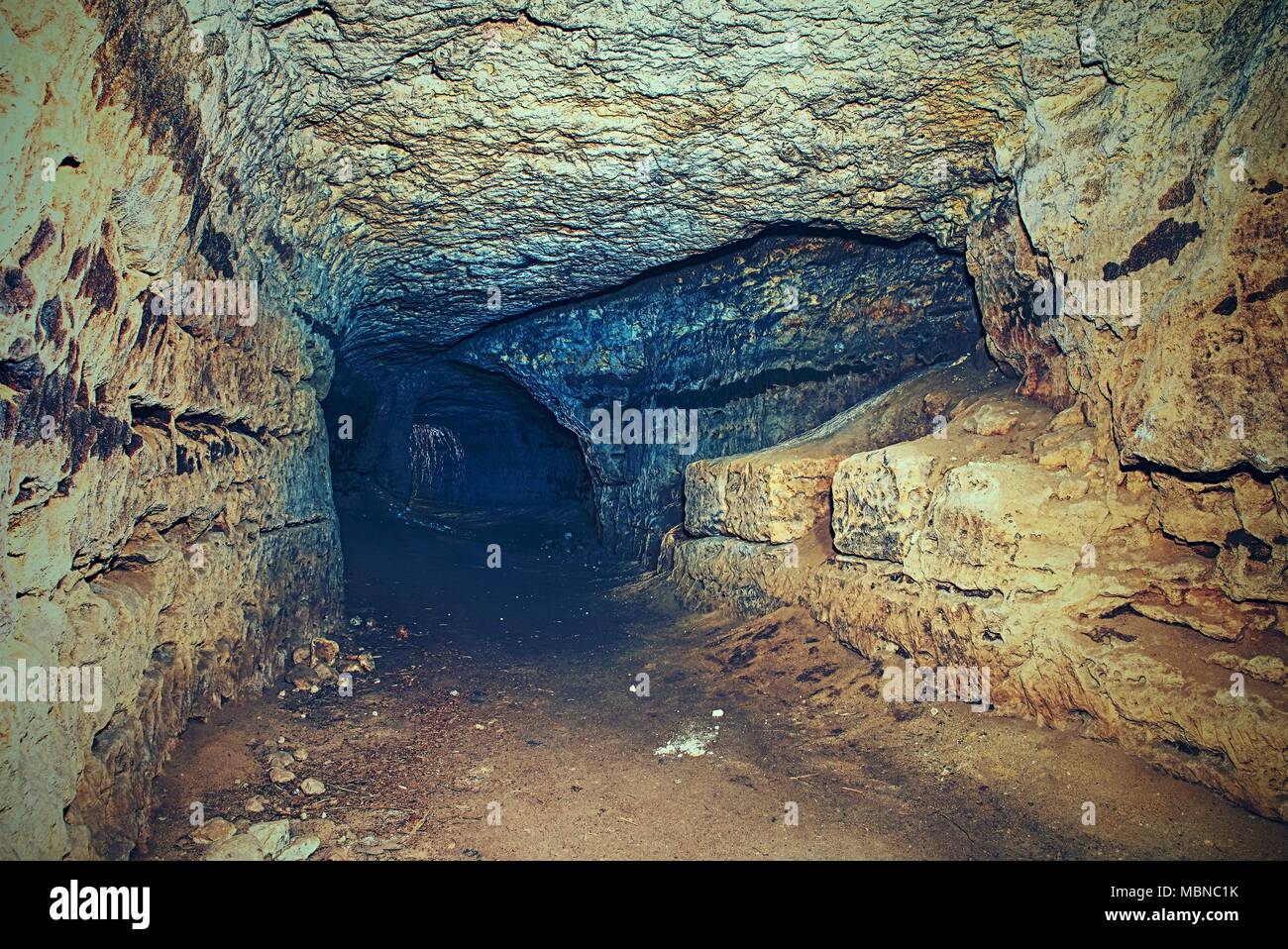 Underground City. Abandoned and collapsed sandstone tunnels and dome ...
