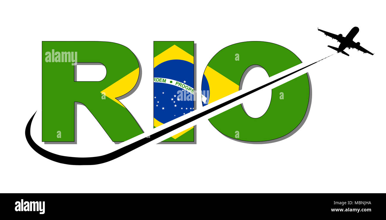 Rio flag text with plane silhouette and swoosh illustration Stock Photo ...
