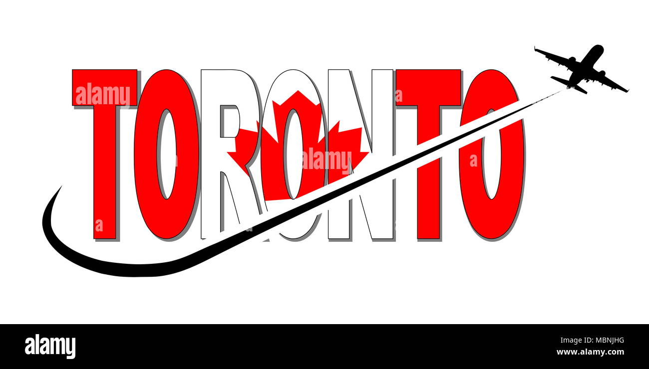 Toronto flag text with plane silhouette and swoosh illustration Stock ...