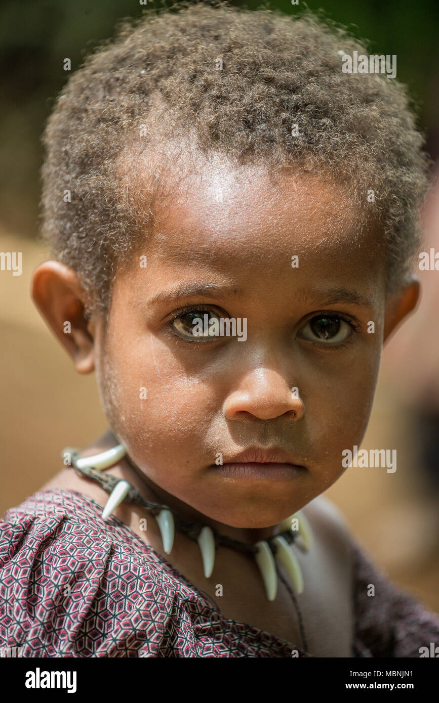 Portrait of a young Huli boy attending a sing-sing show, Tari Valley ...