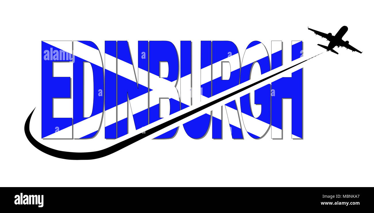 Edinburgh flag text with plane silhouette and swoosh illustration Stock ...