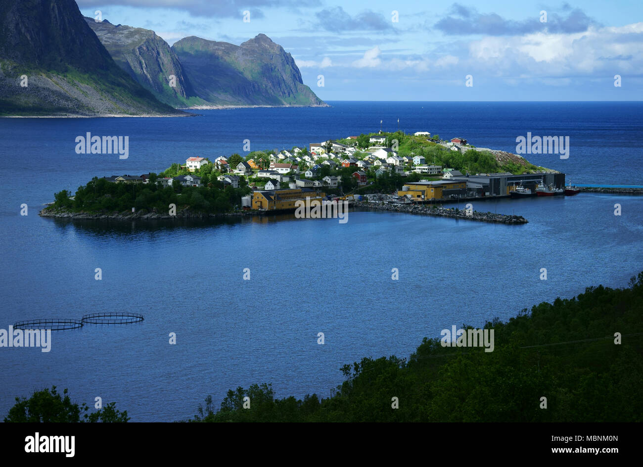 Island and town Husoy on island Senja, Norway Stock Photo - Alamy