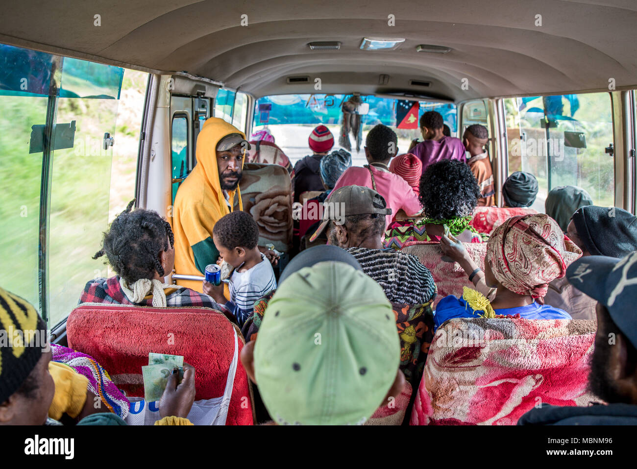 Inside view of a crowdy bus, Tari Valley, Papua New Guinea Stock Photo ...