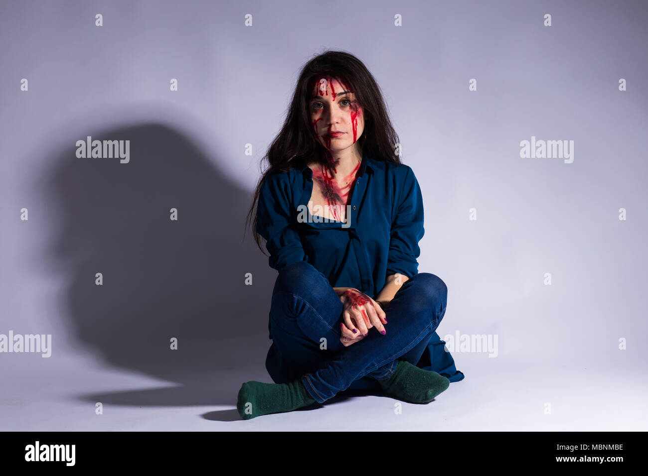 STOP Violence With Women, Scared beaten white woman crying Stock Photo ...