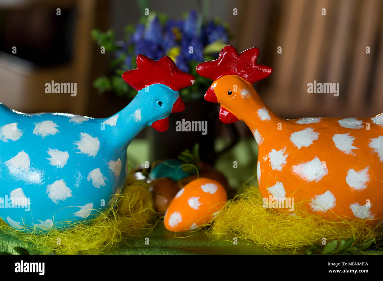 painted hen dotted as the Easter decoration Stock Photo - Alamy