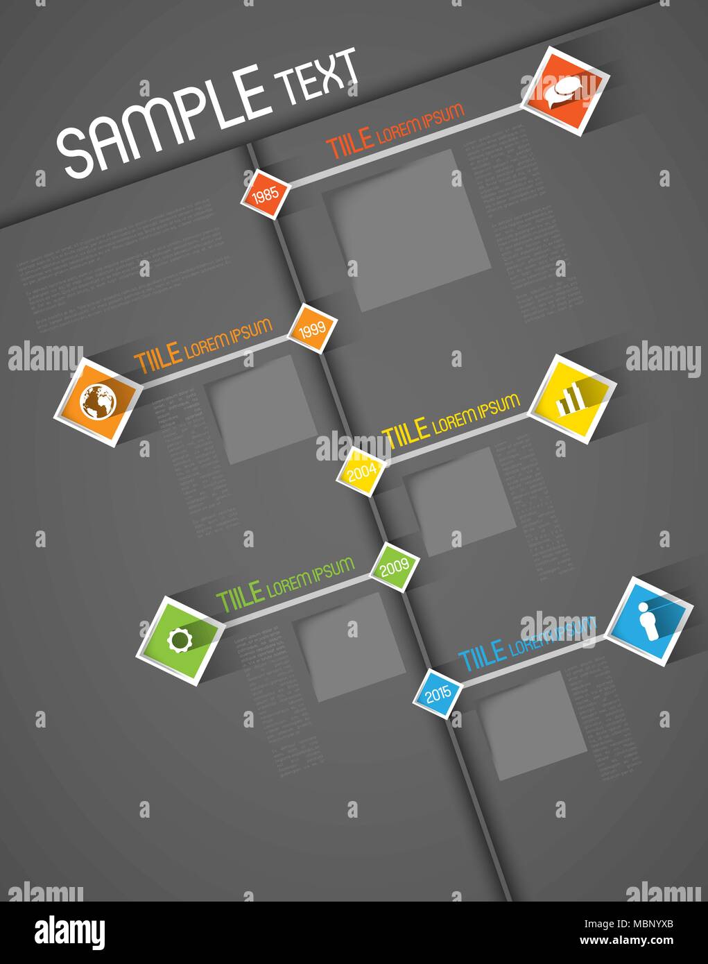 timeline infographic template with squares and icons, flat effect Stock ...