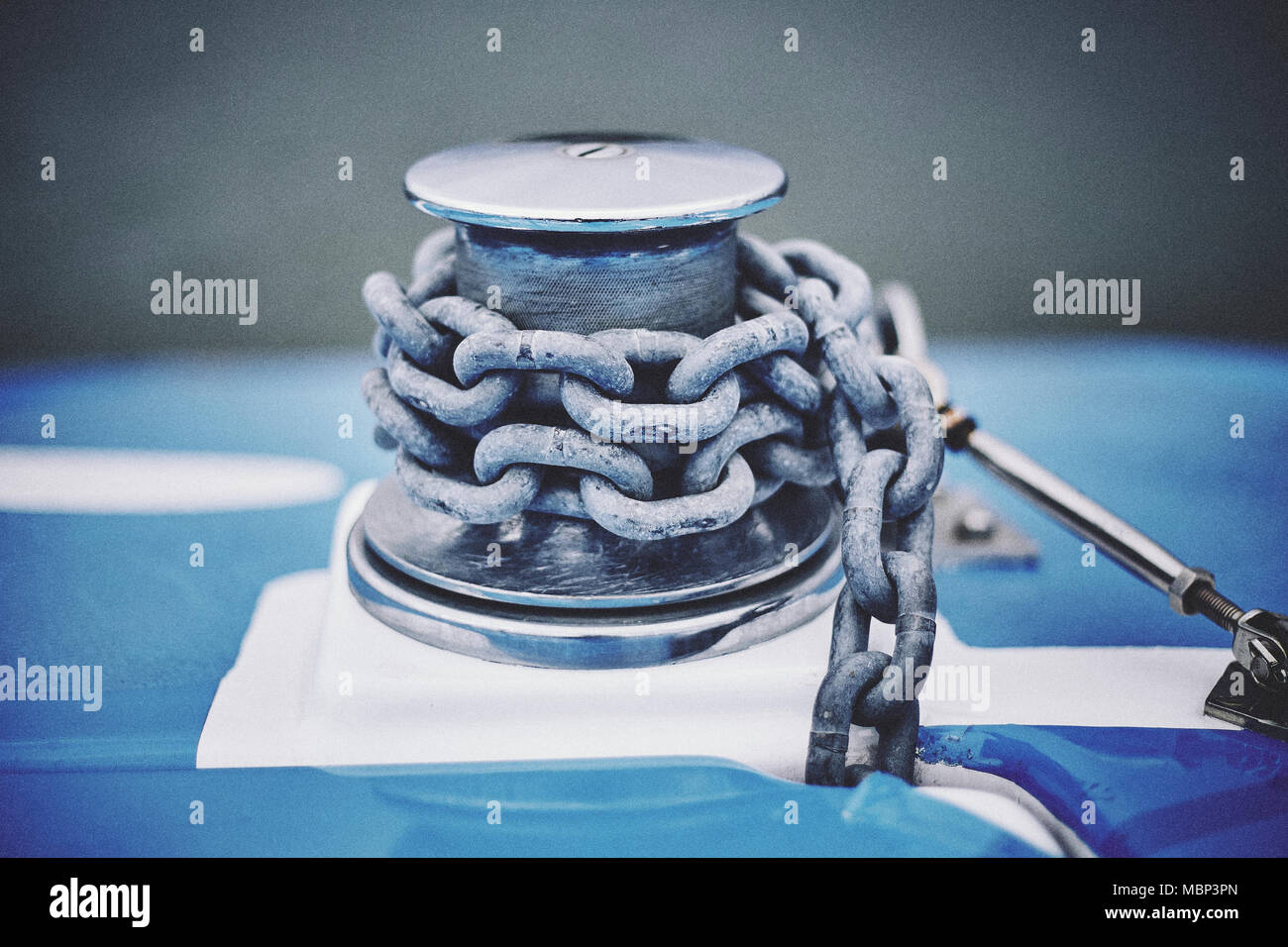 Coiled steel chain on a boat Stock Photo - Alamy