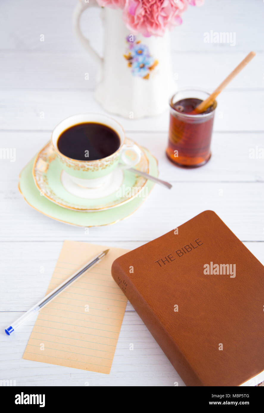 Morning Breakfast and a Bible Study Stock Photo - Alamy