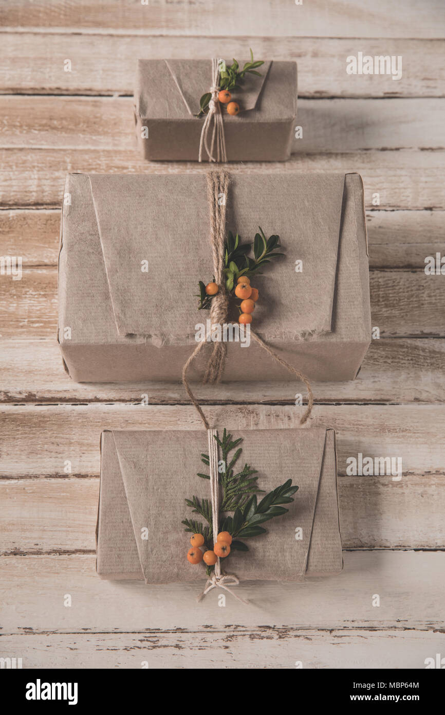 christmas gift boxes in row Stock Photo - Alamy