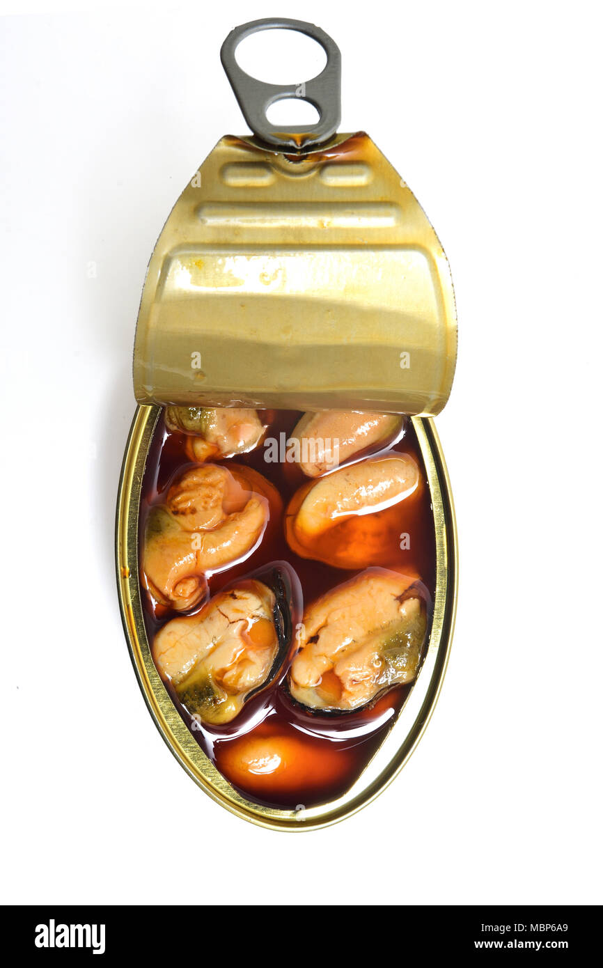 can of mussels isolated Stock Photo - Alamy