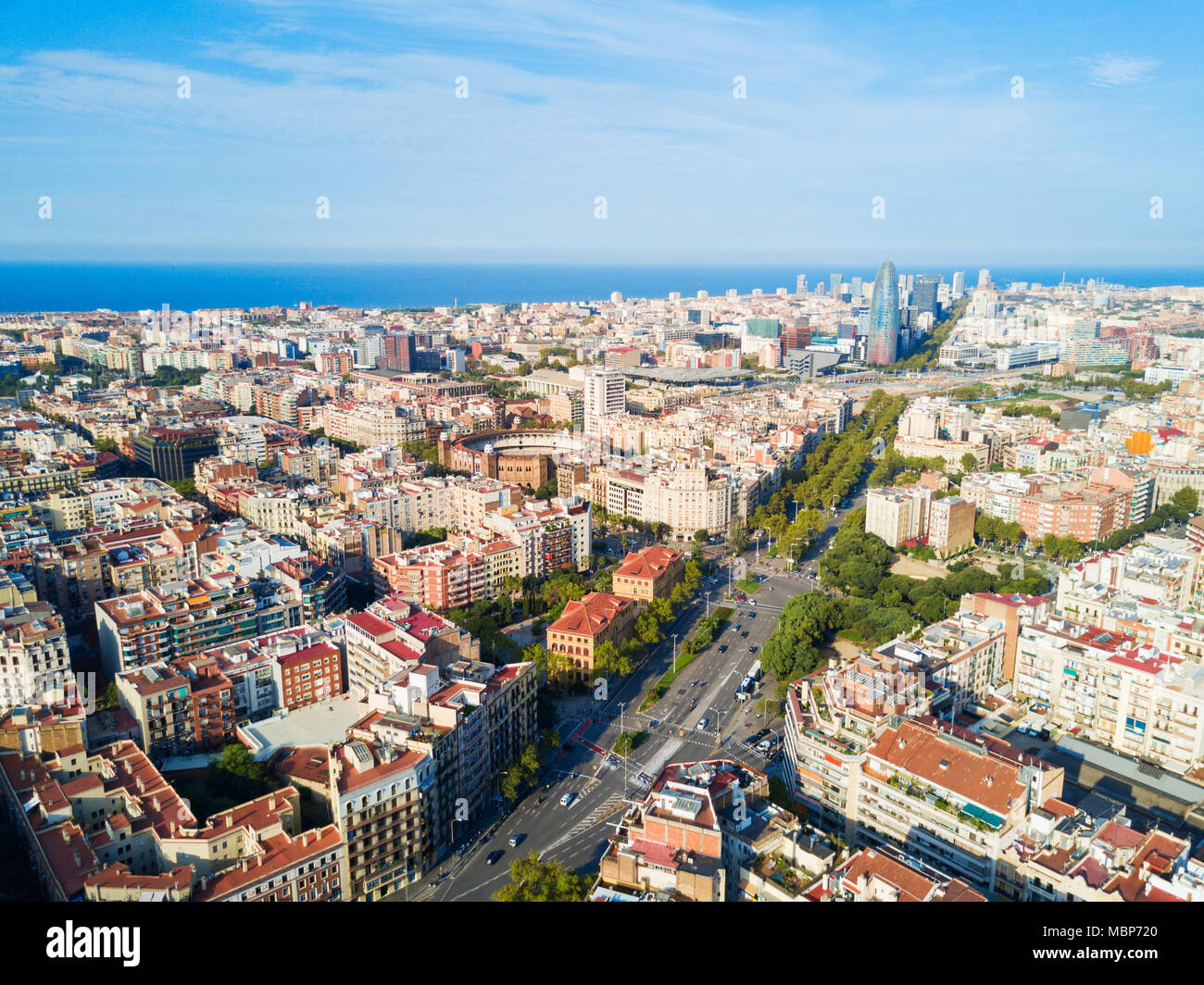 Barcelona aerial panoramic view. Barcelona is the capital and largest ...