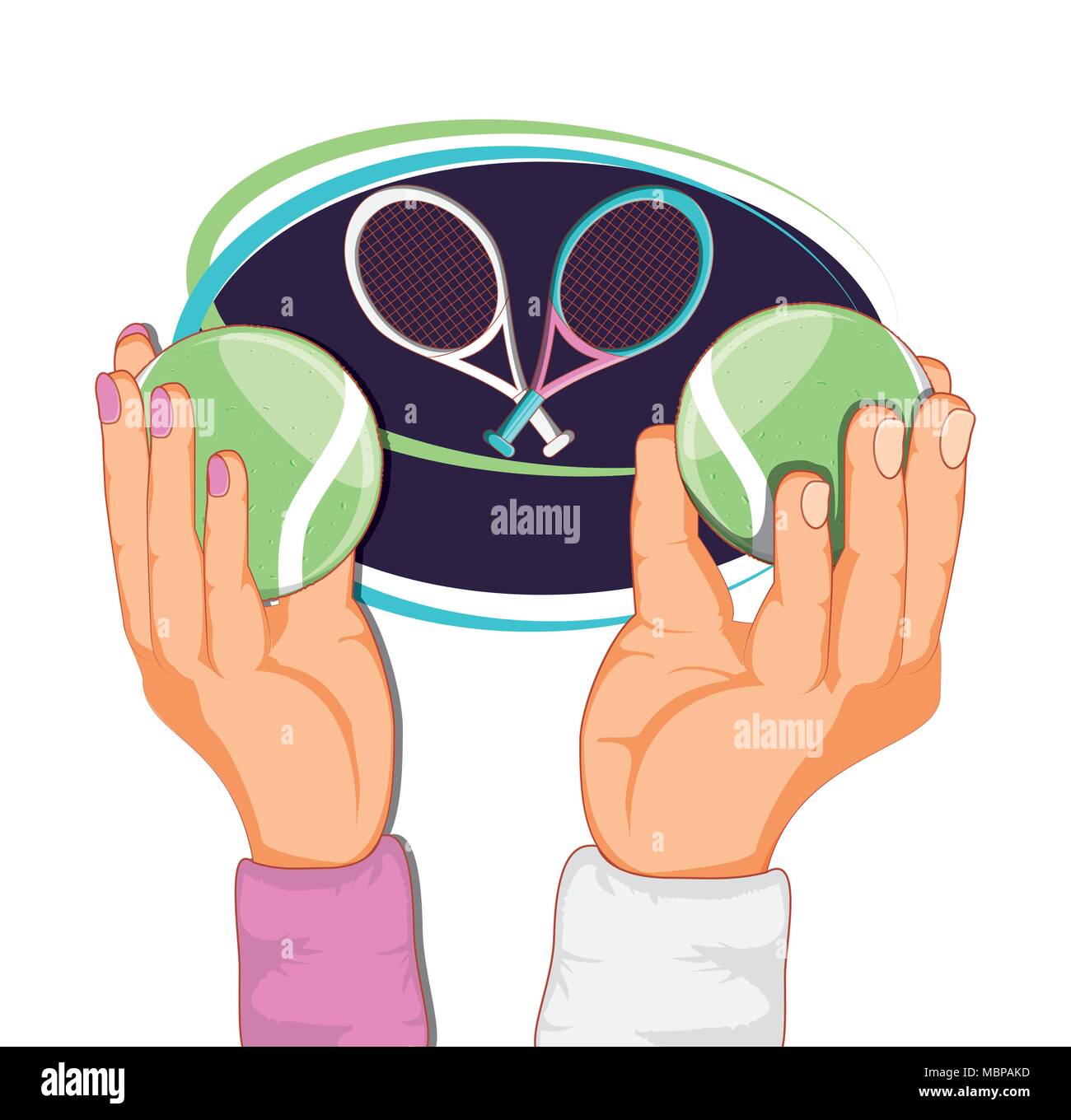 hands tennis players with rackets and balls vector illustration design ...