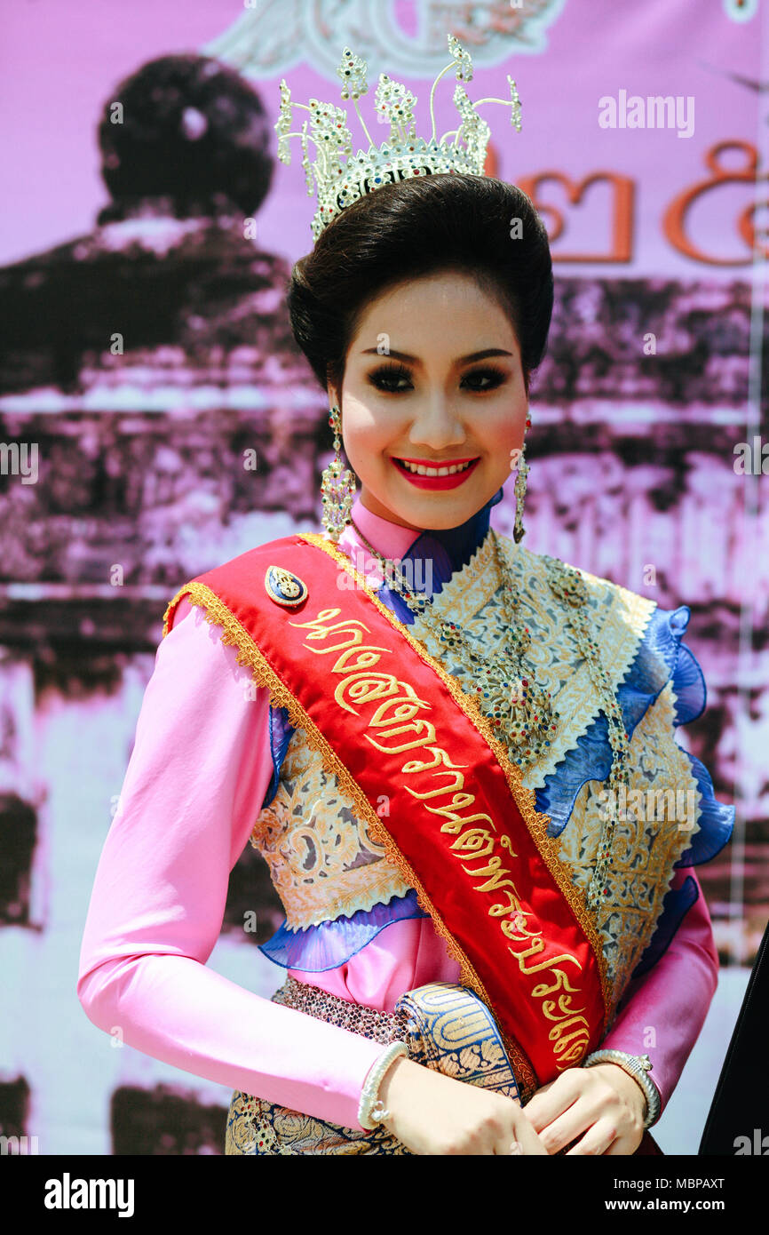 Buddhist new year festival "Songkran" celebrations in Thailand, Phra Pradaeng, Bangkok, 2012 ...