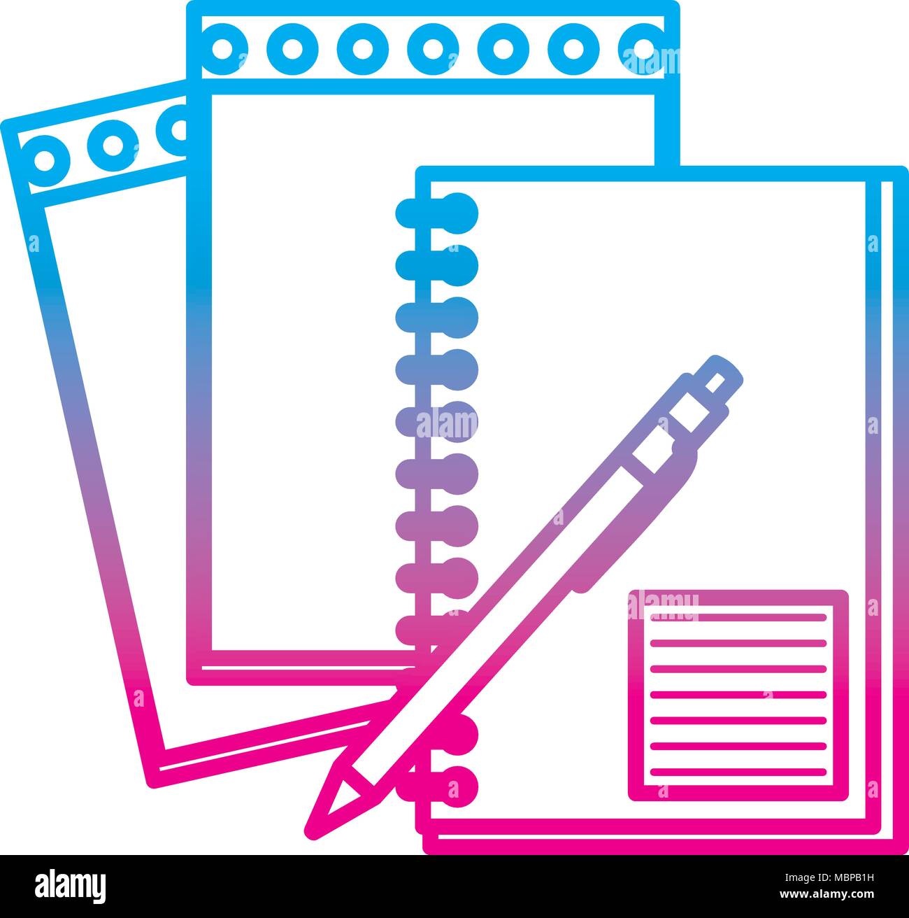 degraded line notebook and note paper with pen tools Stock Vector Image ...