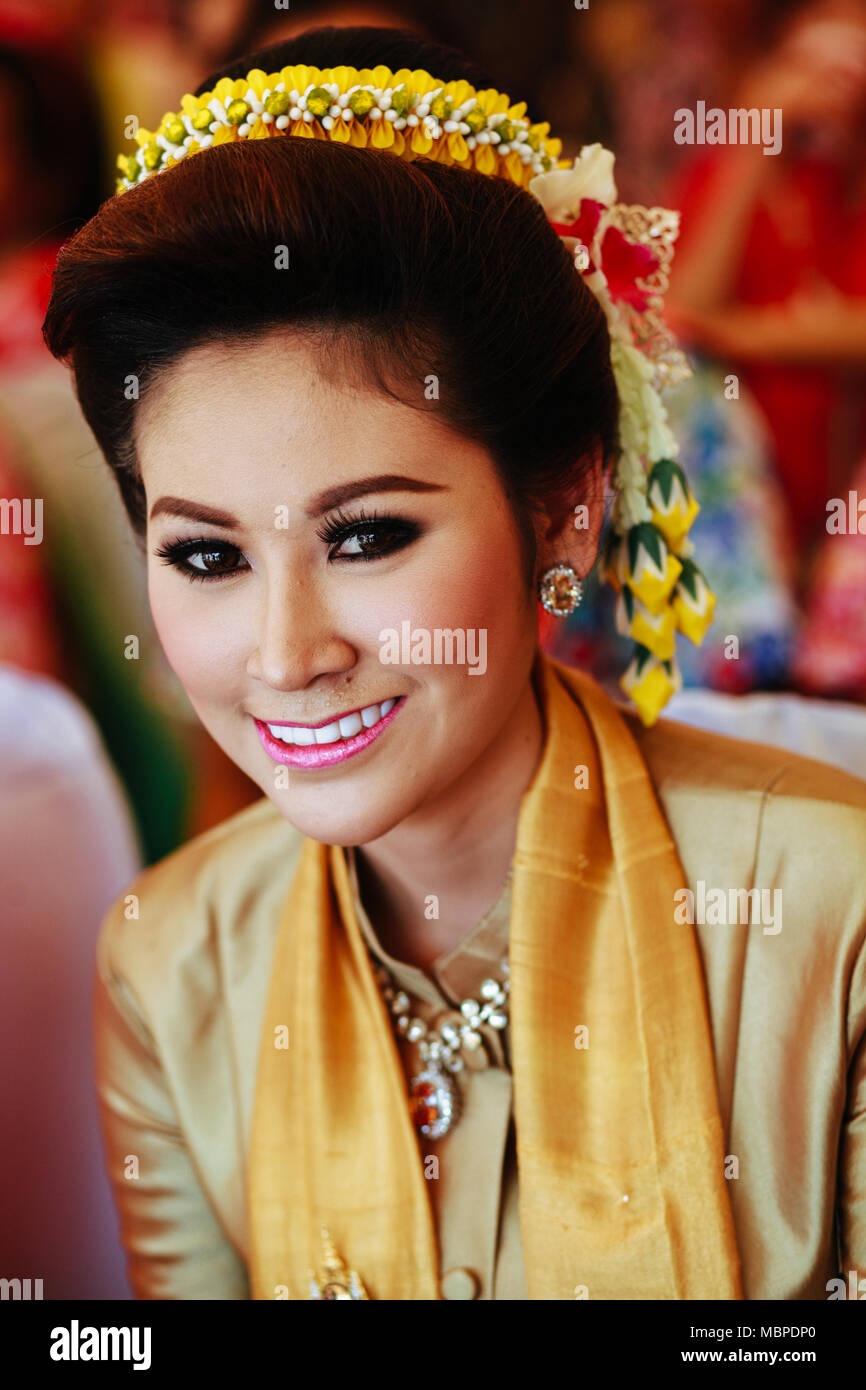Buddhist new year festival "Songkran" celebrations in Thailand, Phra Pradaeng, Bangkok, 2012 ...