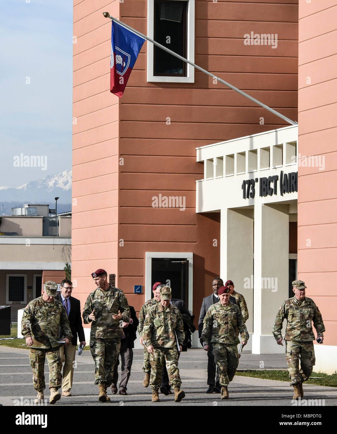 US Army commanders move across Caserma Del Din as they discuss the ...