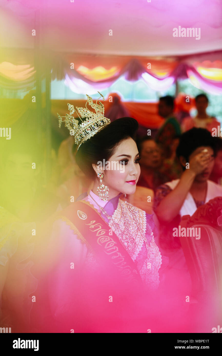 Buddhist new year festival "Songkran" celebrations in Thailand, Phra Pradaeng, Bangkok, 2012 ...
