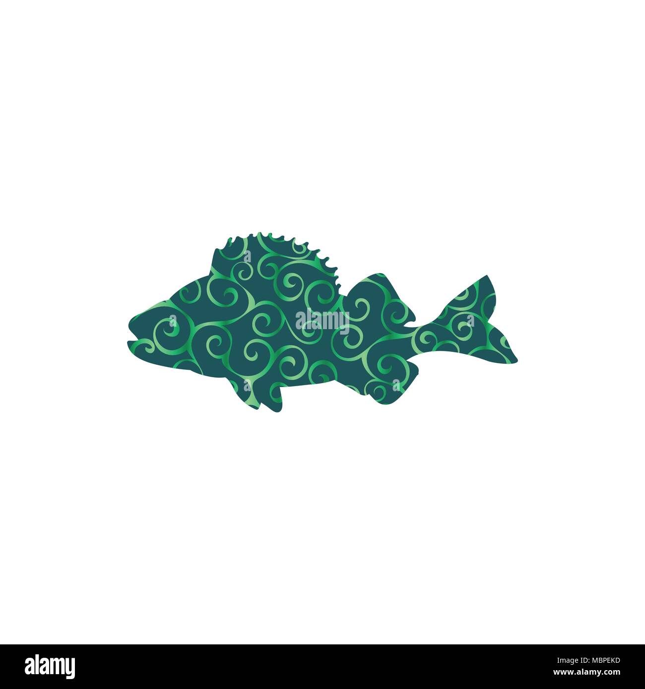 Perch fish aquatic spiral pattern color silhouette animal. Vector ...