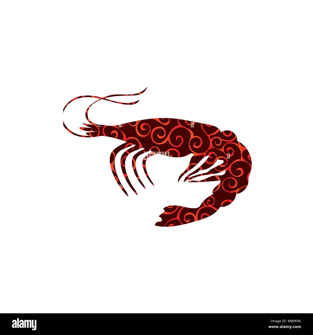 Shrimp spiral pattern color silhouette aquatic animal. Vector ...