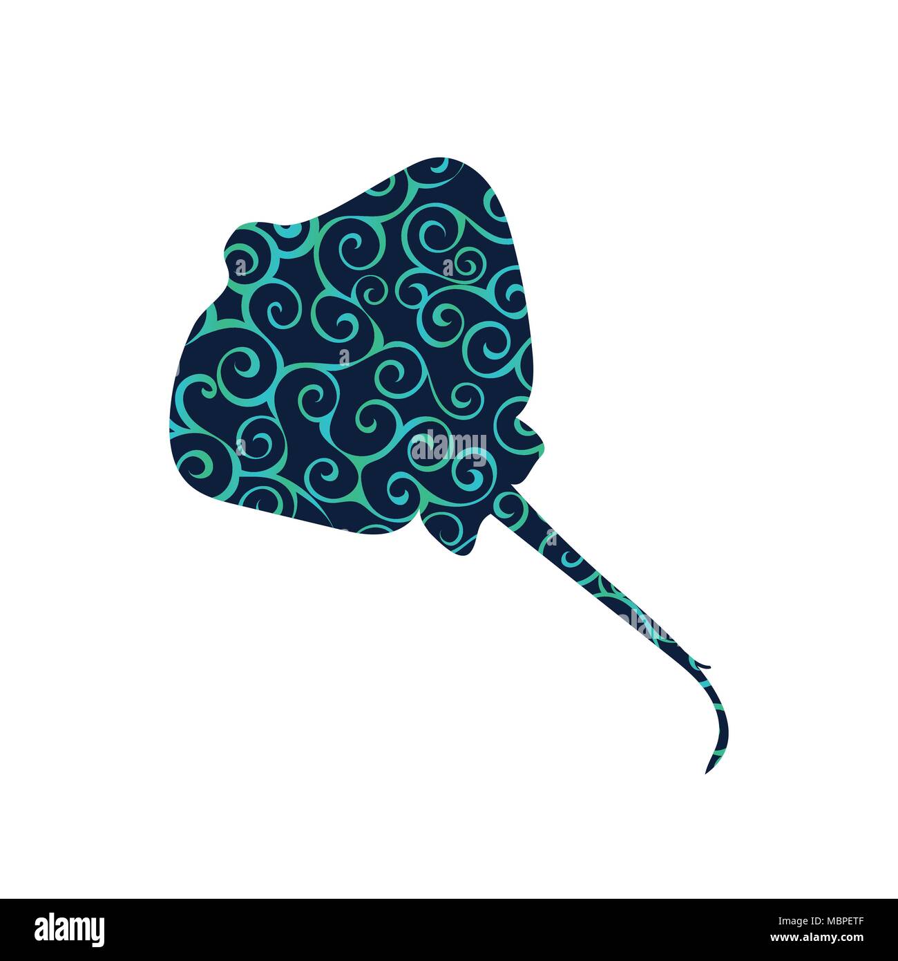 Stingray fish spiral pattern color silhouette aquatic animal. Vector ...