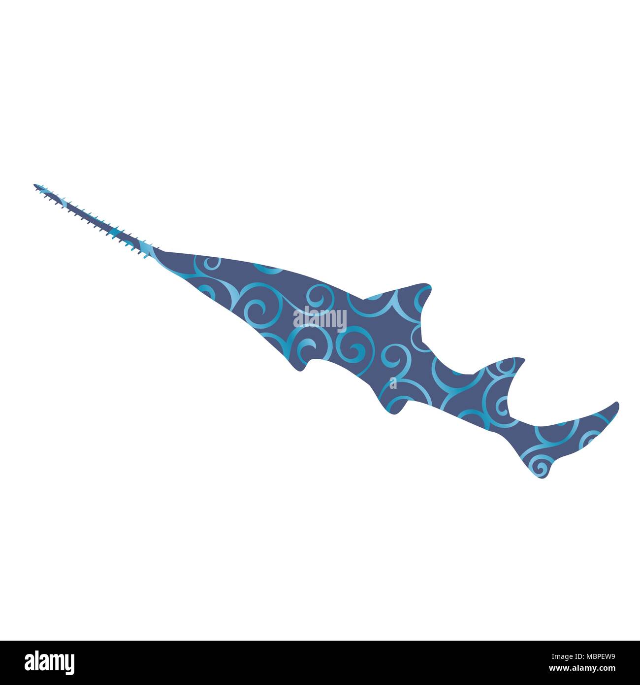 Sawfish fish spiral pattern color silhouette aquatic animal. Vector ...