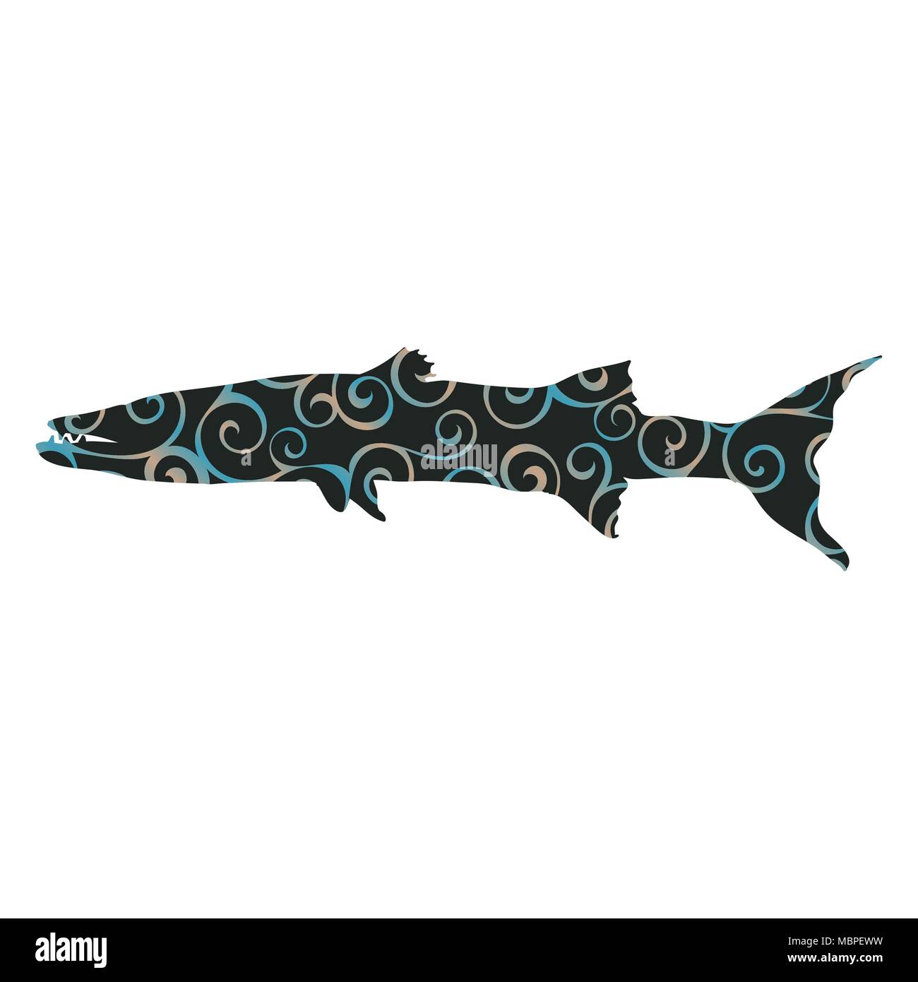 Barracuda fish spiral pattern color silhouette aquatic animal. Vector ...