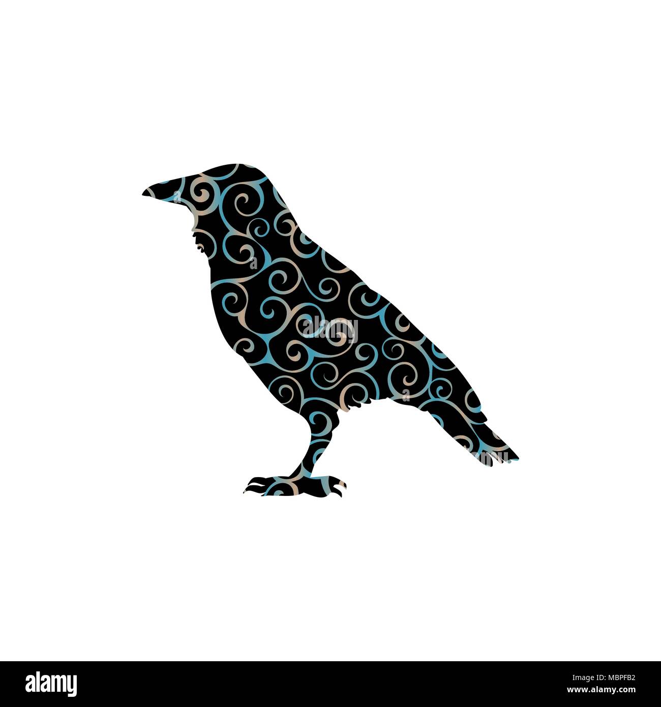 Raven bird spiral pattern color silhouette animal. Vector Illustrator ...