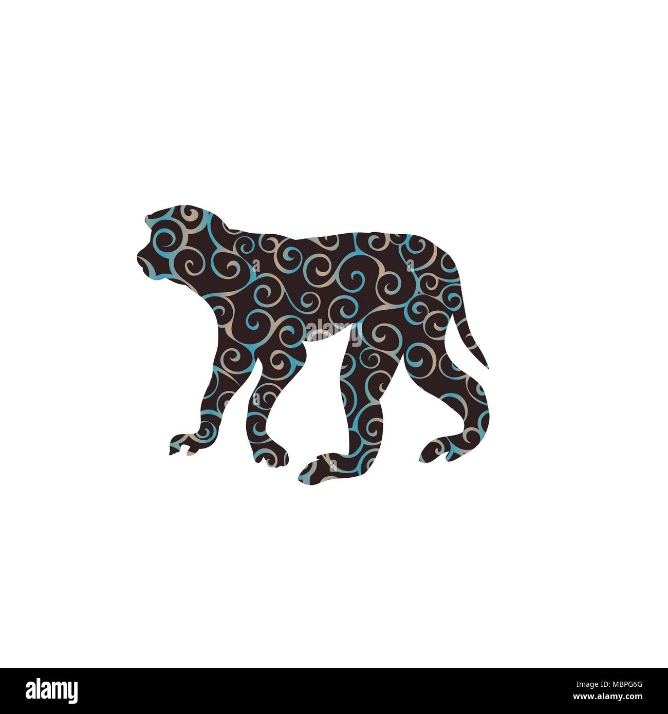 Macaque monkey primate spiral pattern color silhouette animal. Vector ...