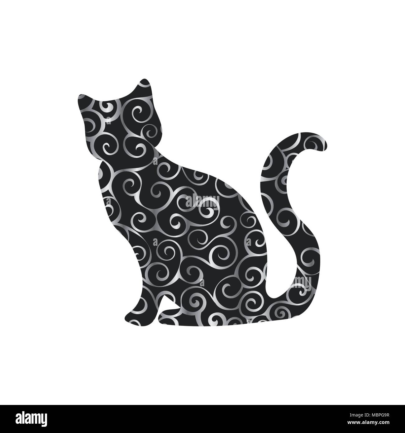 Cat pet spiral pattern color silhouette animal. Vector Illustrator ...