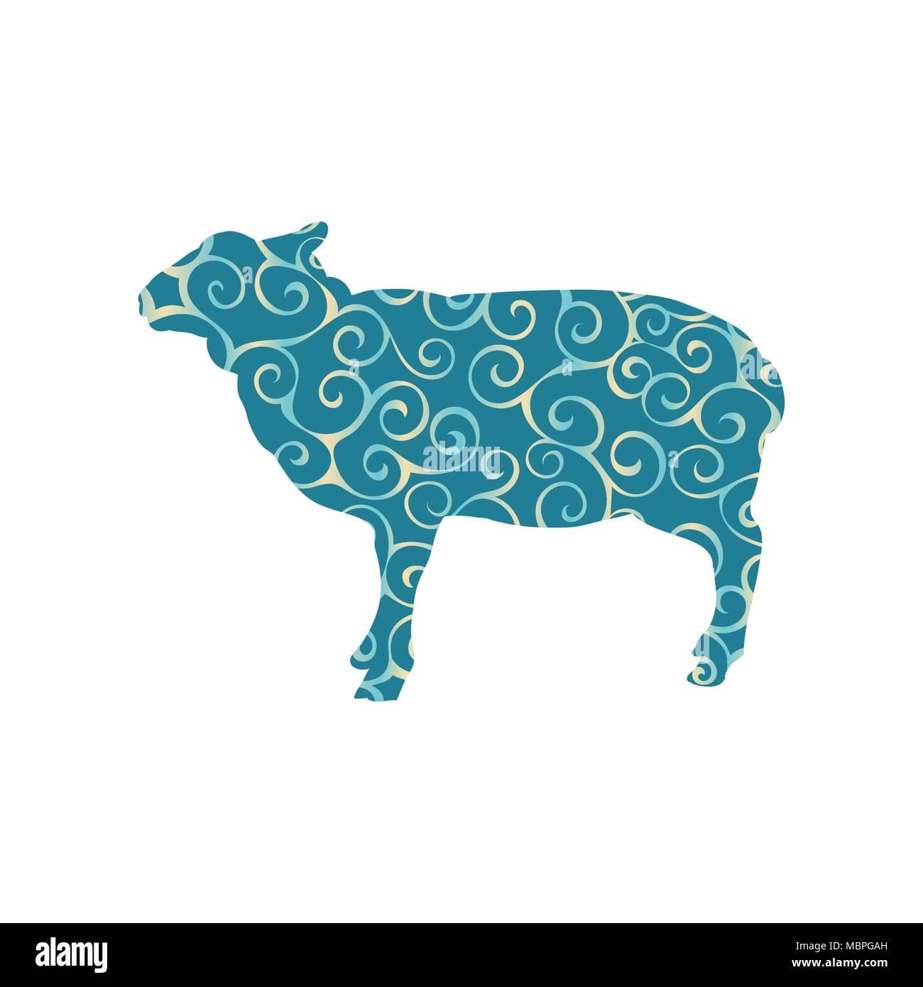 Sheep farm mammal spiral pattern color silhouette animal. Vector ...