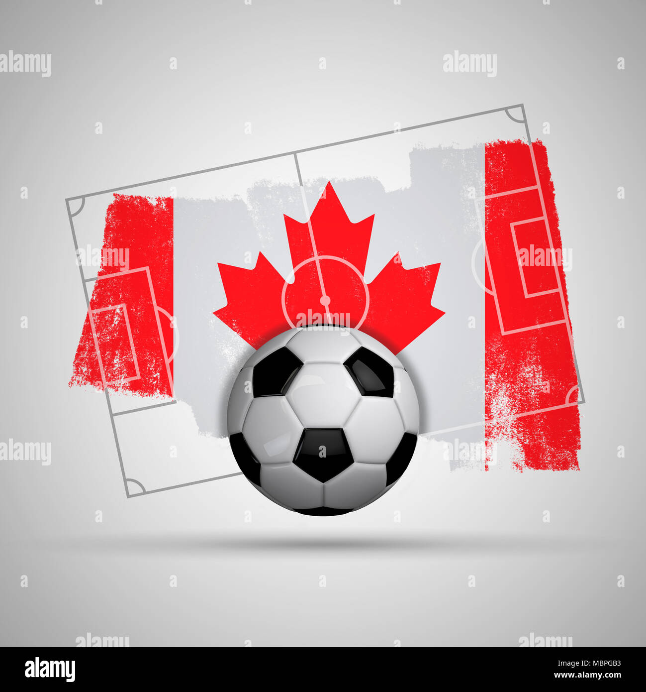 Canada flag soccer background with grunge flag, football pitch and ...