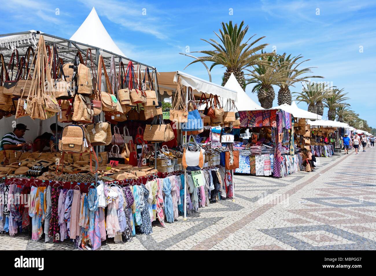 Market stalls along the Avenida dos Descobrimentos with tourists ...