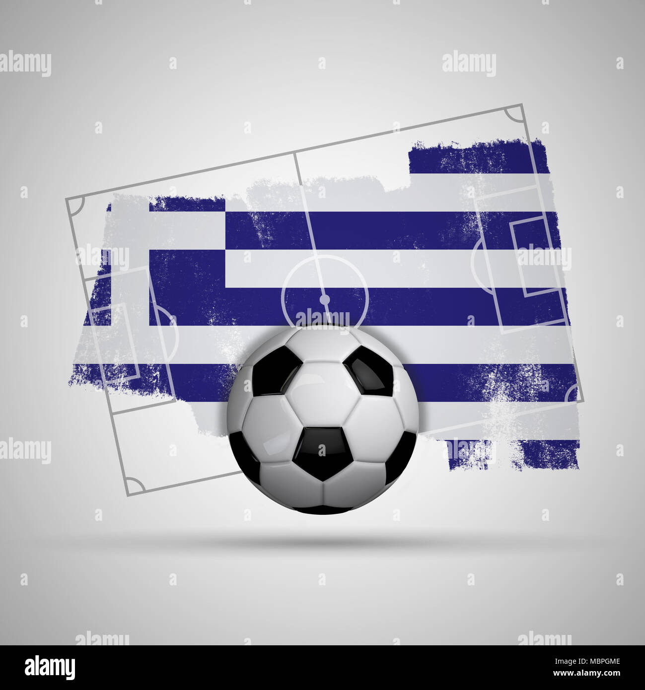 Greece flag soccer background with grunge flag, football pitch and ...