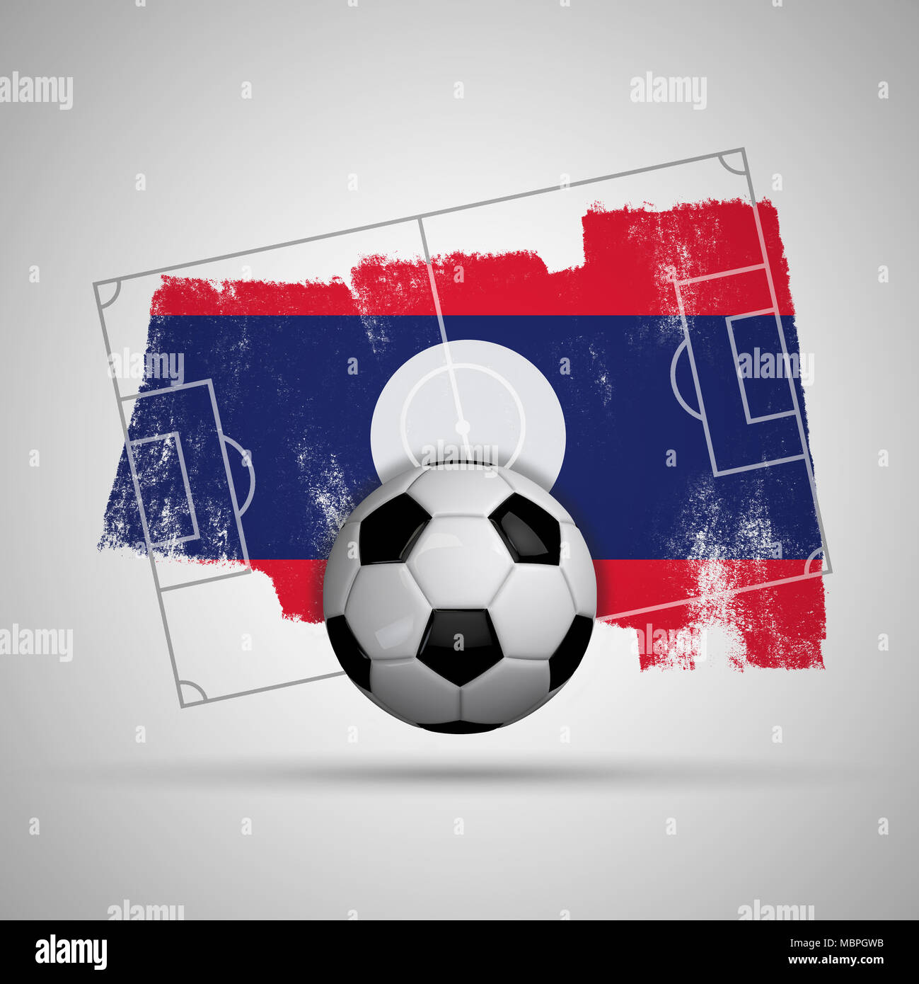 Laos flag soccer background with grunge flag, football pitch and soccer ...