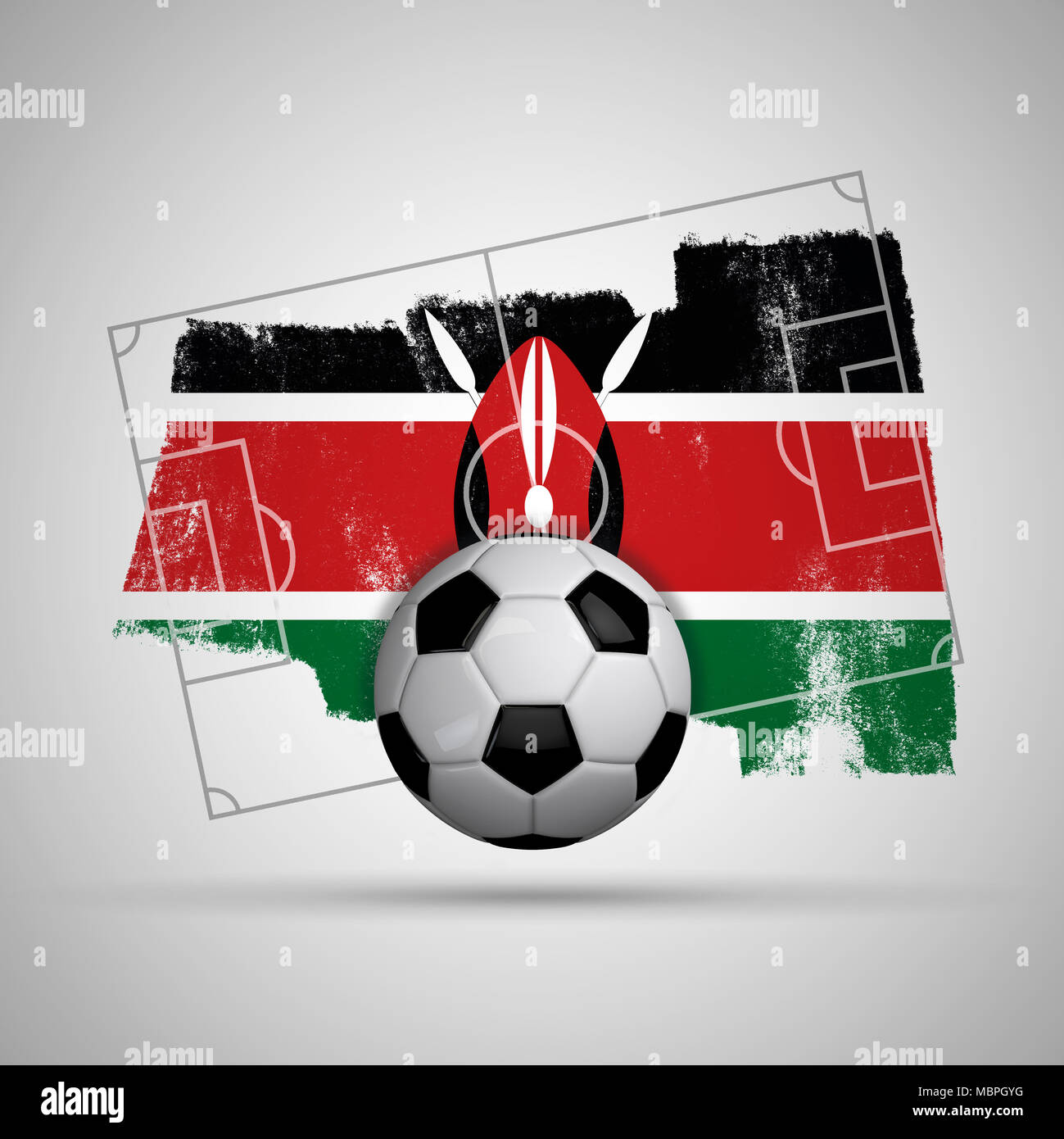 Kenya flag soccer background with grunge flag, football pitch and ...