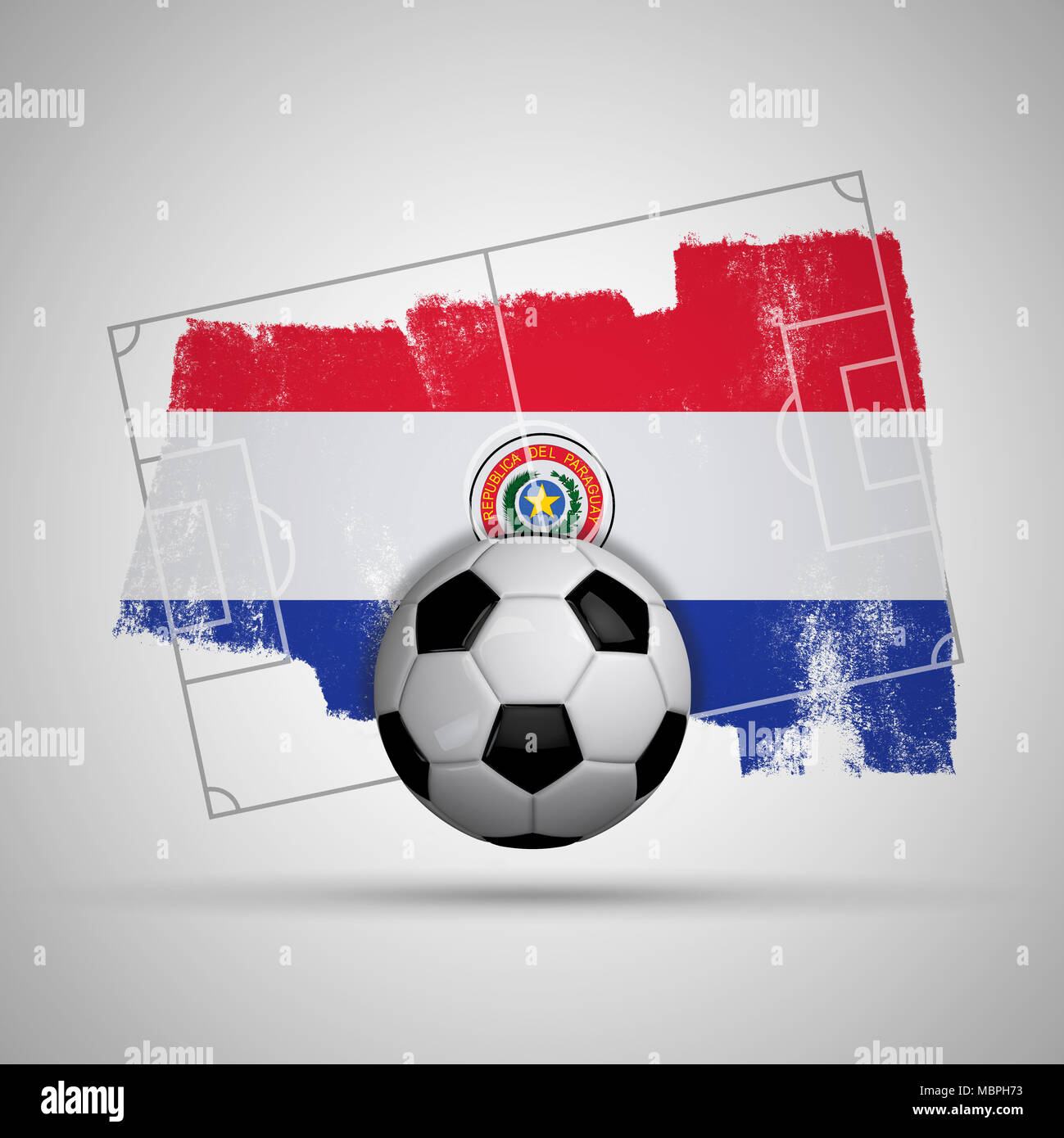 Paraguay flag soccer background with grunge flag, football pitch and ...