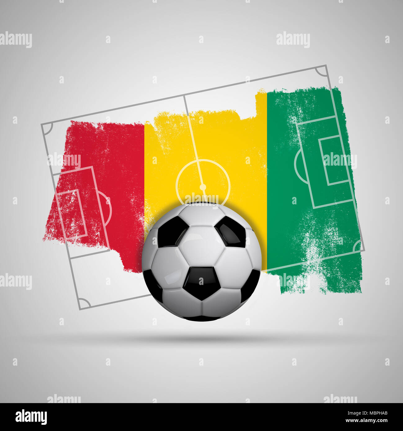 Guinea flag soccer background with grunge flag, football pitch and ...