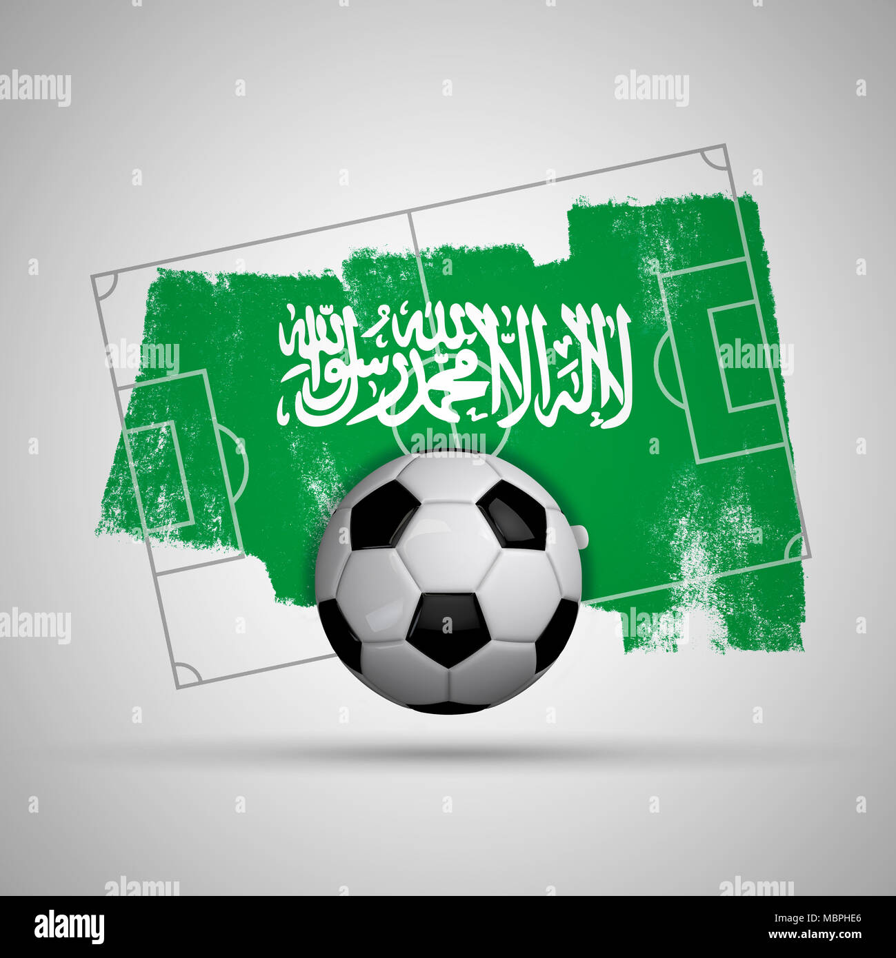 Saudi Arabia flag soccer background with grunge flag, football pitch ...