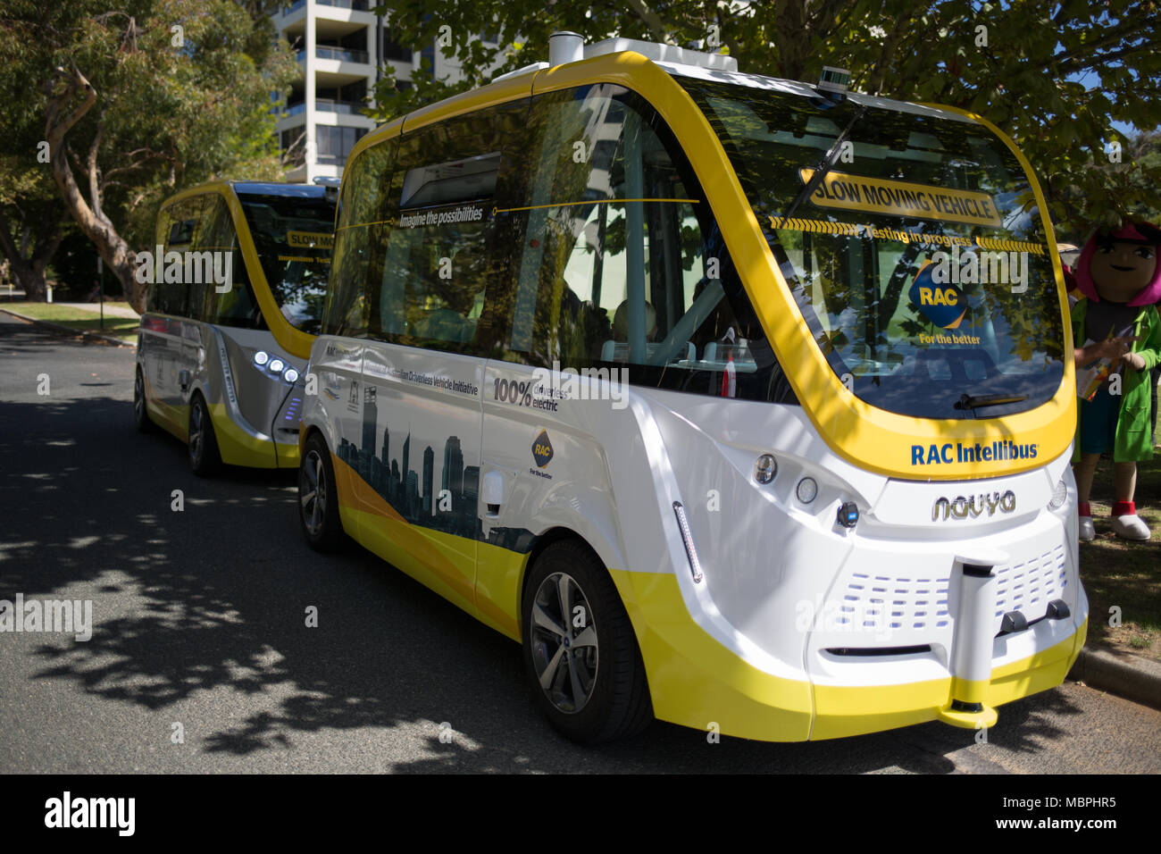 Driverless electric bus, in Perth, Australia, on 24 February 2018 Stock ...