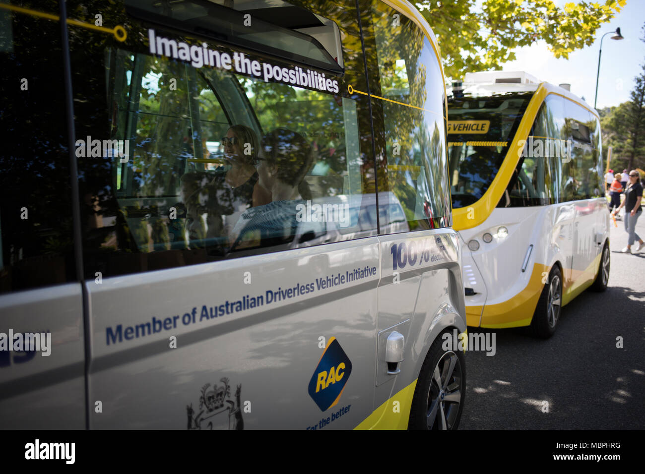Driverless electric bus, in Perth, Australia, on 24 February 2018 Stock ...