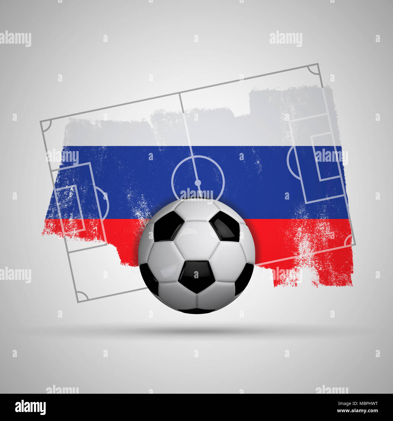 Russia flag soccer background with grunge flag, football pitch and ...