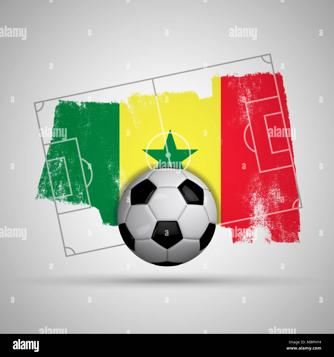 Senegal flag soccer background with grunge flag, football pitch and ...