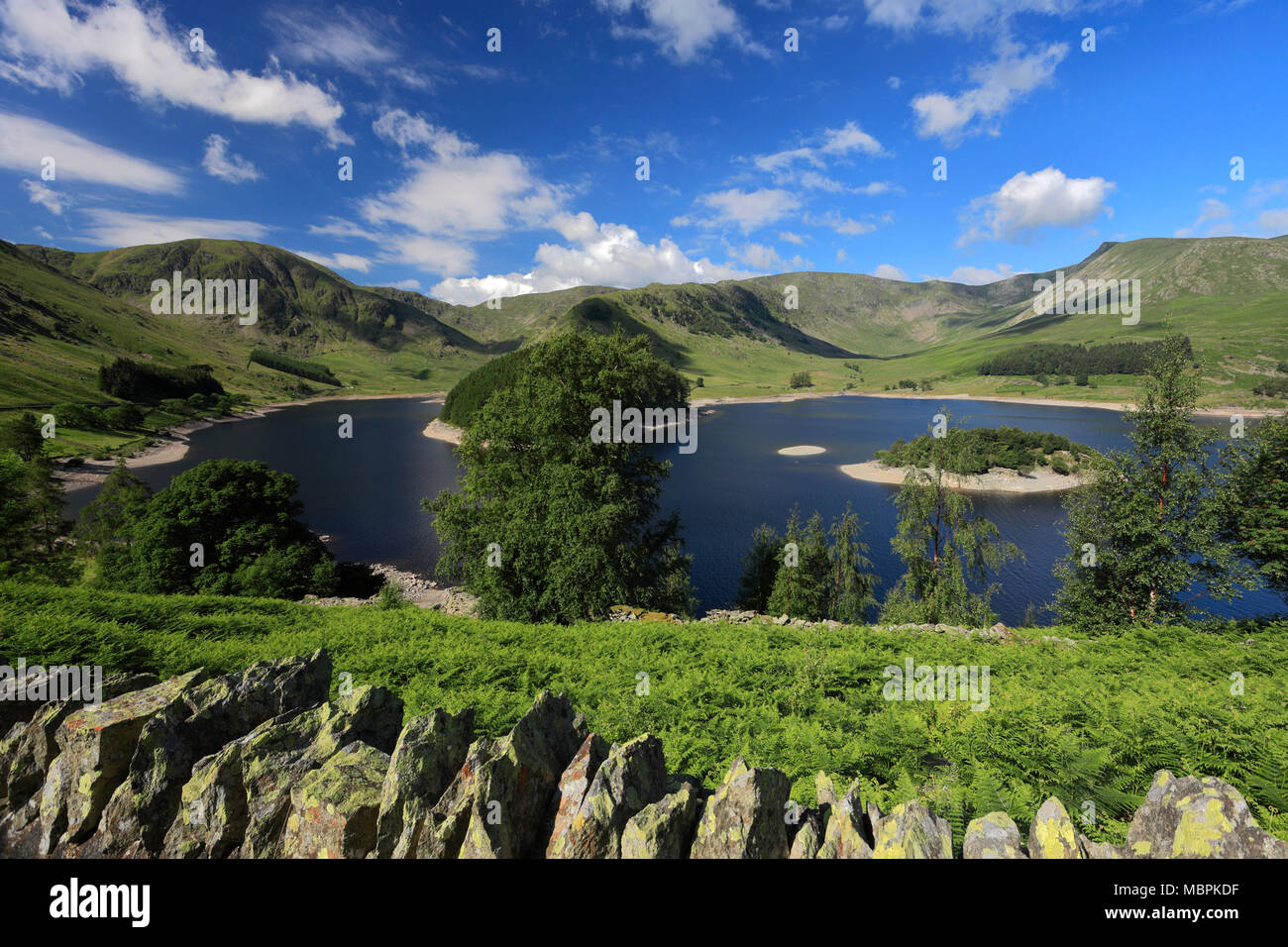 Summer view over Haweswater reservoir, Lake District National Park ...