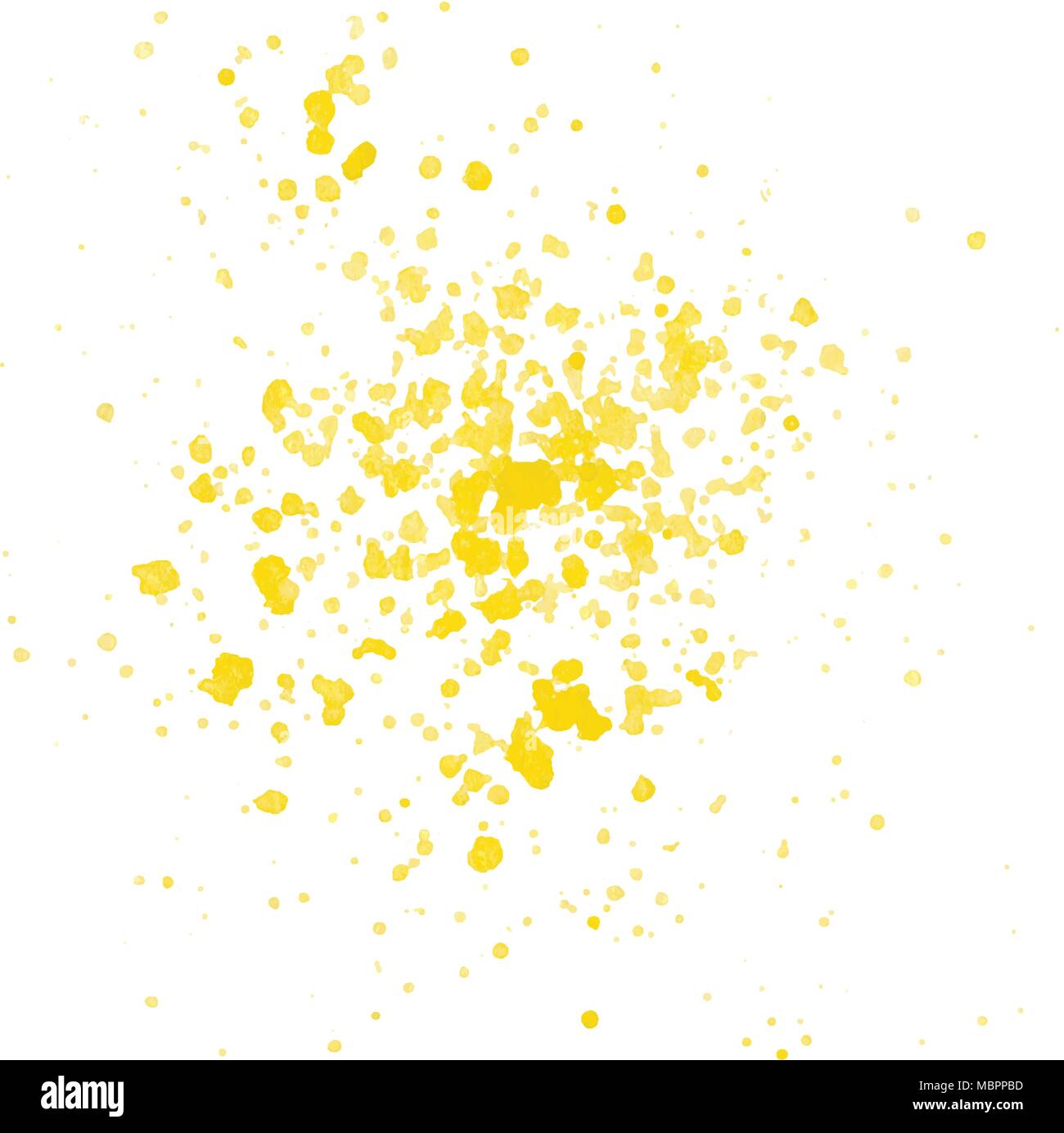 Hand drawn watercolor paint yellow splatter isolated on the white ...