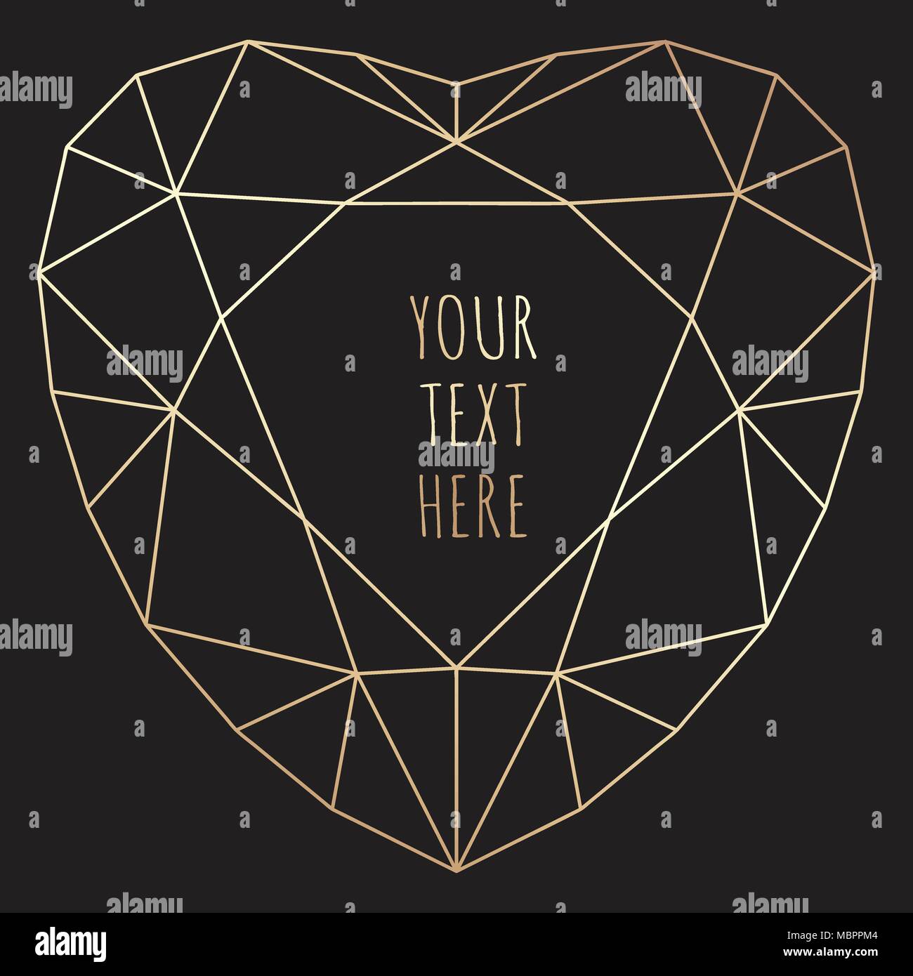 Vector Polygons Geometric gold Heart. Valentines Day Greeting Card ...