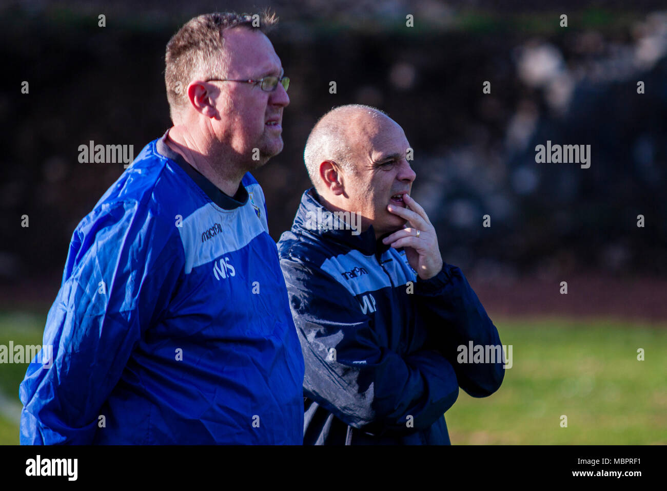 Port Talbot Town coaches Morrys Scott (L) & Mark Pike (R), Cwmamman ...