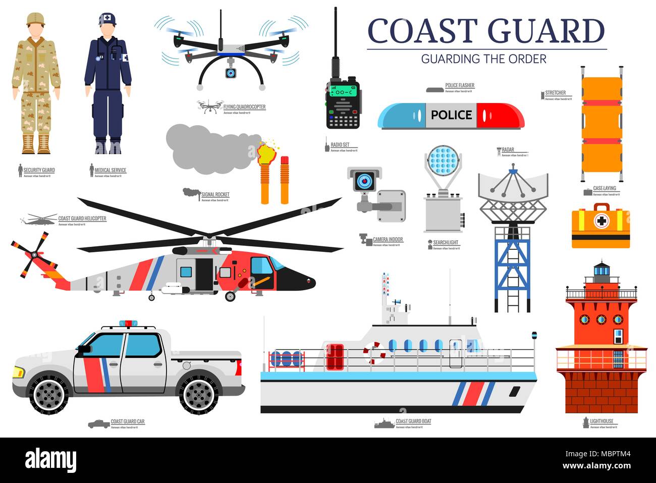 coast guard day flat icoms set. Guarding the order background. Devices ...