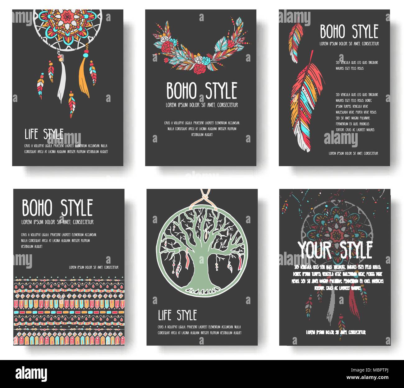 Set of boho ornament illustration style concept. Art traditional ...