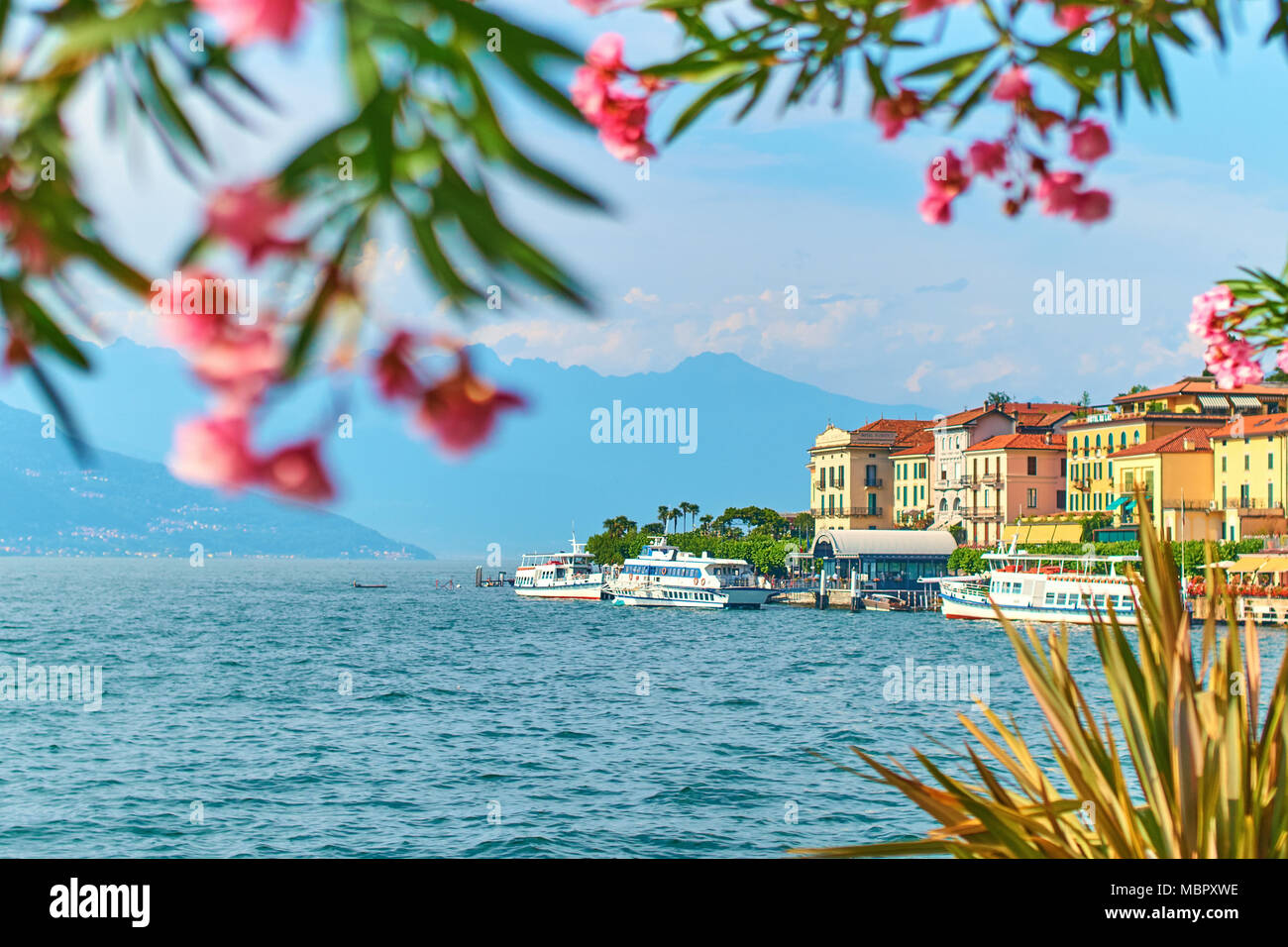 Beautiful sunny summer view of Bellagio town at lake Como in Italy with ...